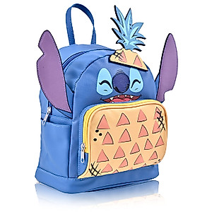 Disney Stitch Backpack - Blue Mini Backpack Purse 10 Inch Bag for Women, Adult Backpack Shoulder Bag Double Strap Faux Leather (Blue Pineapples)