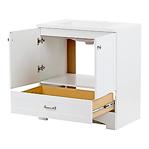 Spring Mill Cabinets Emlyn 30 Inch Bathroom Vanity with White Single Sink Top, 2-Door Cabinet, 1 Drawer, 30.5" W x 18.75" D x 32.89" H, White