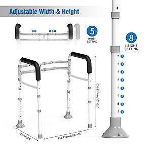 WISDEER Toilet Safety Rails Stand Alone - Adjustable Detachable Toilet Safety Frame with Handles for Elderly and Handicapped - Heavy-Duty Toilet Safety Rails Fit Most Toilets