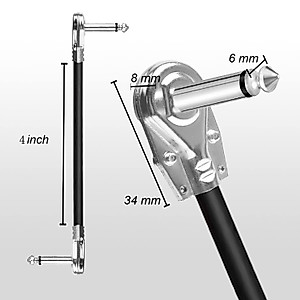 AZOR Guitar Patch Cables Right Angle 4 Inch 10cm 1/4 Instrument Cables for Guitar Effects Pedal 3 Pack (Silver)