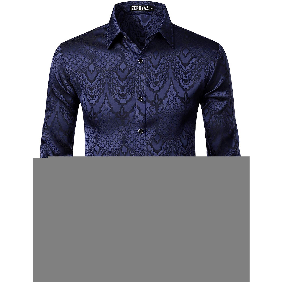 ZEROYAA Men's Hipster Slim Fit Long Sleeve Gothic Jacquard Button Up Dress Shirts for Party Prom ZLCL32-Navy XX-Large