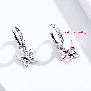 Cute CZ Butterfly Dangle Hoop Earrings for Women S925 Sterling Silver with Charms Huggie Hoops Crystal Drop Cartilage Filigree Jewelry Delicate Fashion Dainty for Dauther