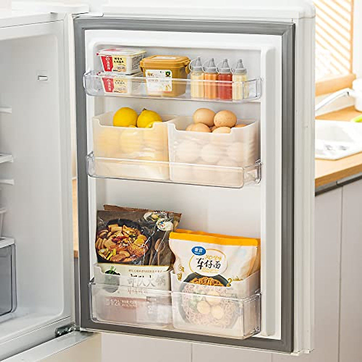 LINFIDITE 2 Pack Fridge Side Door Storage Containers Refrigerator Organizer Box Durable Plastic Storage Bins for Fridge, Counter, Cabinet Kitchen Organization Food Storage