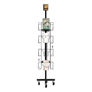 LOYALHEARTDY Rotating Greeting Card Rack-16 Pocket,4 Tier Display Stand Spinning Floor Stand with Wheels,Countertop Rotating Greeting Card Rack Perfect for Office,Gift Shop,Libraries,Black