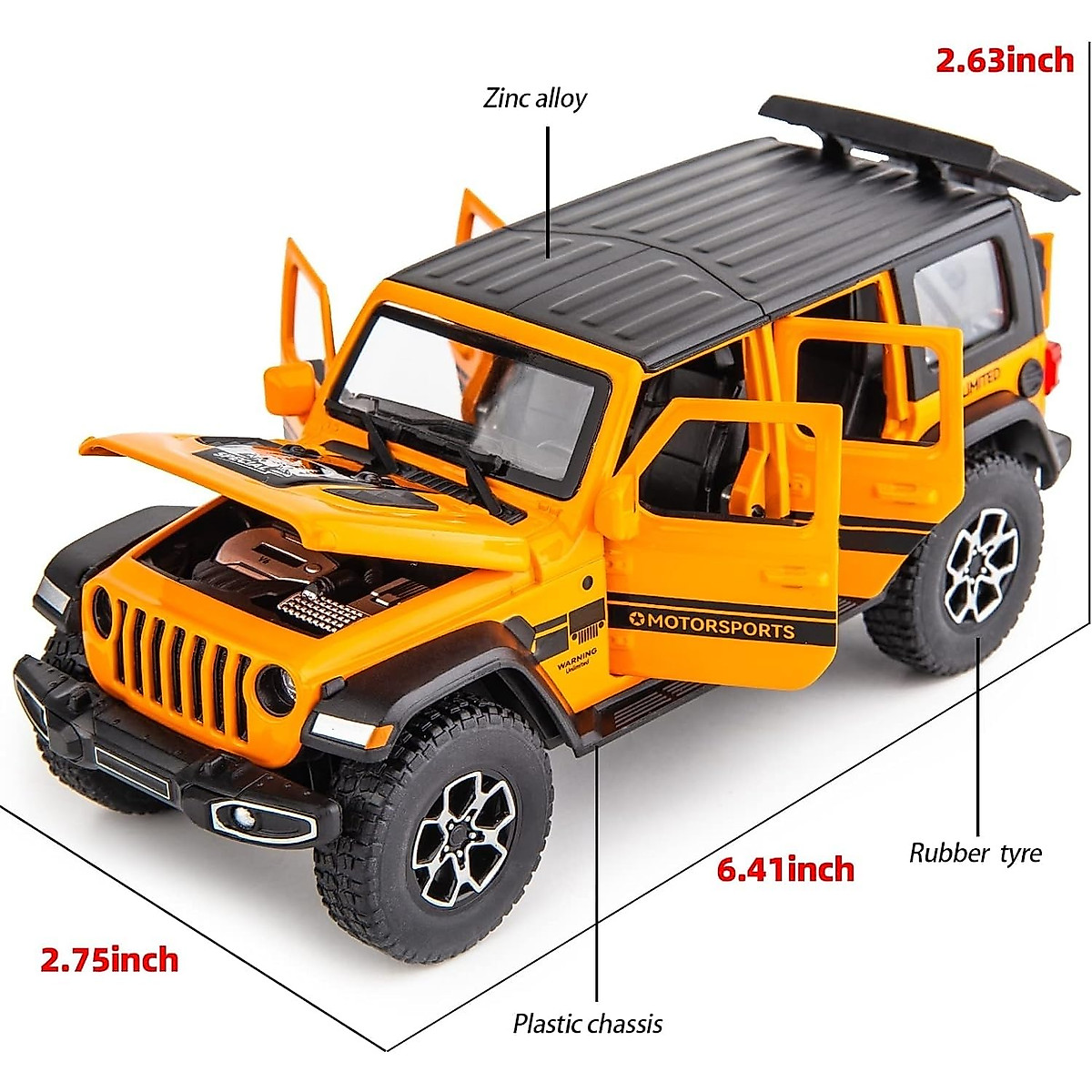 WAKAKAC Compatible for 1/32 Wrangler Alloy Diecast Pull Back Model Car Collectible Gift with Light and Sound Toy Vehicle for Kids Boys Girls Toddler Christmas Birthday Gift Orange