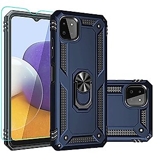 SKTGSLAMY Galaxy A22 5G Case,Samsung A22 5G Case,with Screen Protector,[Military Grade] 16ft. Drop Tested Cover with Magnetic Kickstand Car Mount Protective Case for Samsung Galaxy A22 5G, Blue