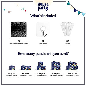 HOUSE OF PARTY Black Shimmer Wall Backdrop - 24 Panels Round Sequin Shimmer Backdrop for Birthday Decorations | Wedding, Graduation & Bachelor Party Supplies