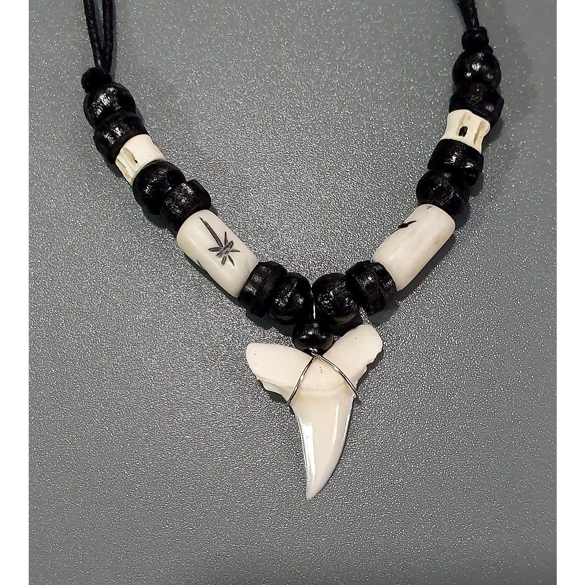Swimmi Genuine Shark Tooth Necklace for Men, Mako Shark Tooth Necklace, Handmade Wooden Beads Cords Surfer Shark Tooth Necklace for Women Jewelry GA384