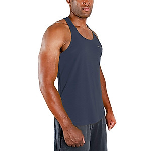 DEVOPS 3 Pack Men's Y-Back Dry Fit Muscle Gym Workout Tank Top (Large, Charcoal/Red/Yellow)