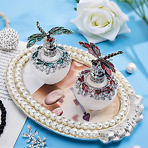 YU FENG 40ml Fancy Empty Crystal Perfume Bottle with Green Dragonfly Stopper Rhinestones Bejewelled Refillable Glass Bottle Containers