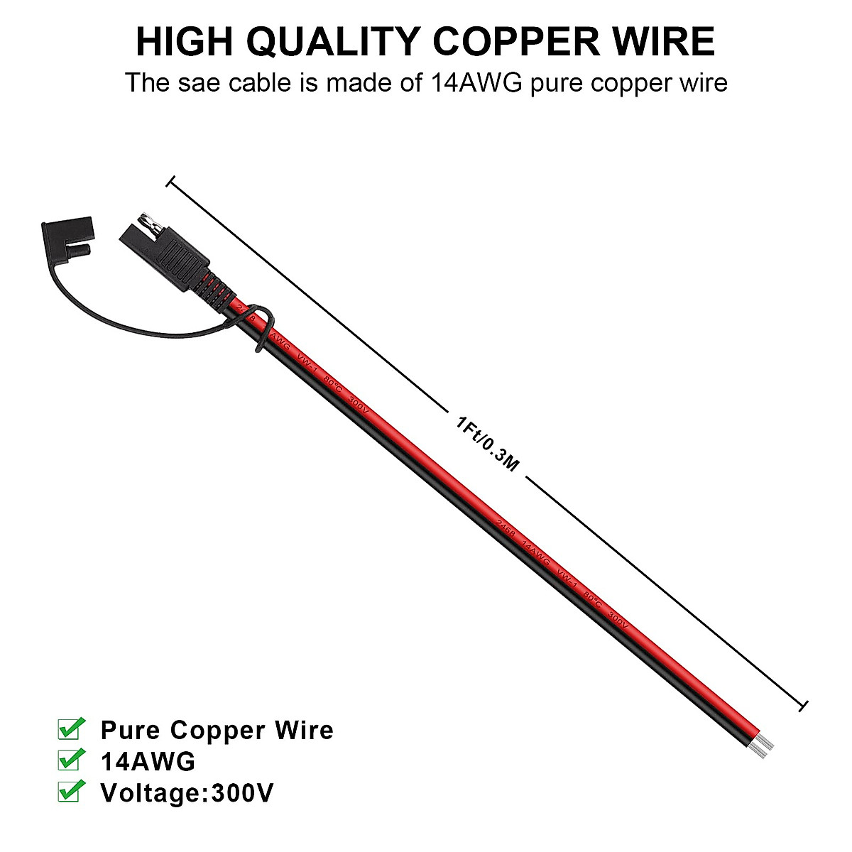 iGreely 2Pack SAE Extension Cable SAE Quick Connector Disconnect Plug for RV Trolling Motor Solar Panel (14AWG)