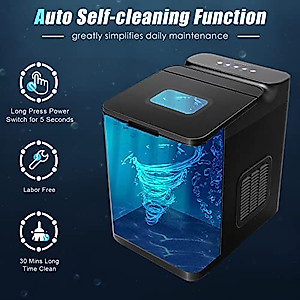 COSTWAY Countertop Ice Maker, 33LBS/24H Portable and Compact Ice Machine with Self-Cleaning Function, 9 Ice Cubes Ready in 6 Mins, Include Ice Scoop and Basket for Home Kitchen Office, Black