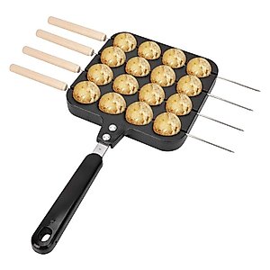 Takoyaki Pan, Non-stick Cast Aluminum Takoyaki Grill Pan with 4 Baking Needle, Ergonomic Design Takoyaki Maker, for Takoyaki and Round Pancakes