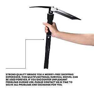 Survival Folding Shovel & Pick Axe - Heavy Duty Tactical with Lengthened Handle - Military Folding Entrenching Tool - Emergency Gear - Tool for Off Road, Camping, Digging Dirt, Sand, Mud & Snow