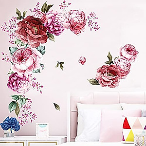 Peony Flower Wall Stickers 3D Pink Flowers Wall Decals, Peel and Stick Removable Wall Art Decor, DIY Mural Wall Art Decor for Kids Room Nursery Classroom Living Room Bedroom Home Decoration (E)