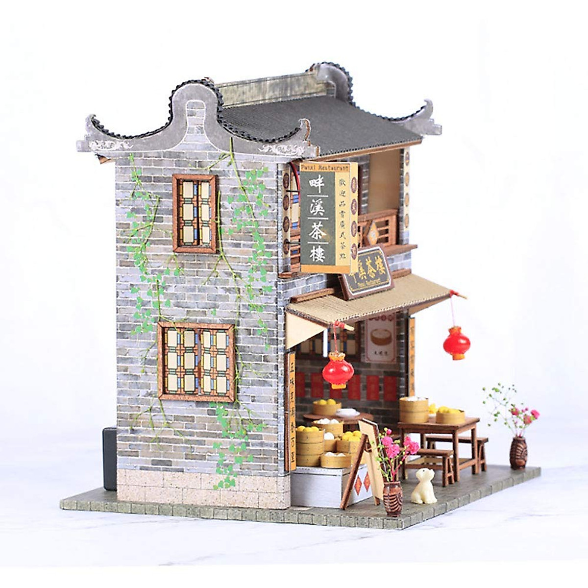 WYD DIY Chinese DIY Doll House Ancient Architecture Handmade Mini Wooden House Miniature Dollhouse Furniture Set Children Toys New Year Birthday Wedding Gift (Panxi Tea House)