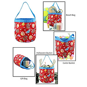 CoComelon Collapsible Nylon Basket Bucket Tote Bag (Red, One Size)