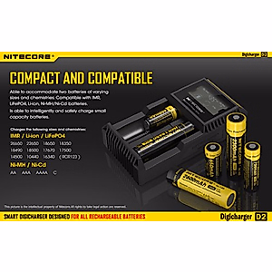 Nitecore D2 smart Charger 2015 version with LCD display For Li-ion, IMR, LiFePO4 26650 22650 18650 17670 18490 17500 18350 16340 RCR123 14500 10440 Ni-MH And Ni-Cd AA AAA AAAA C Rechargeable