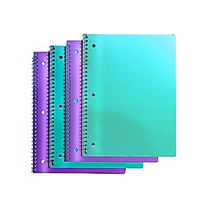 It's Academic College-Ruled Spiral Notebook, 1-Subject, 80 Sheet, Metallic Purple and Teal, 4 Pack