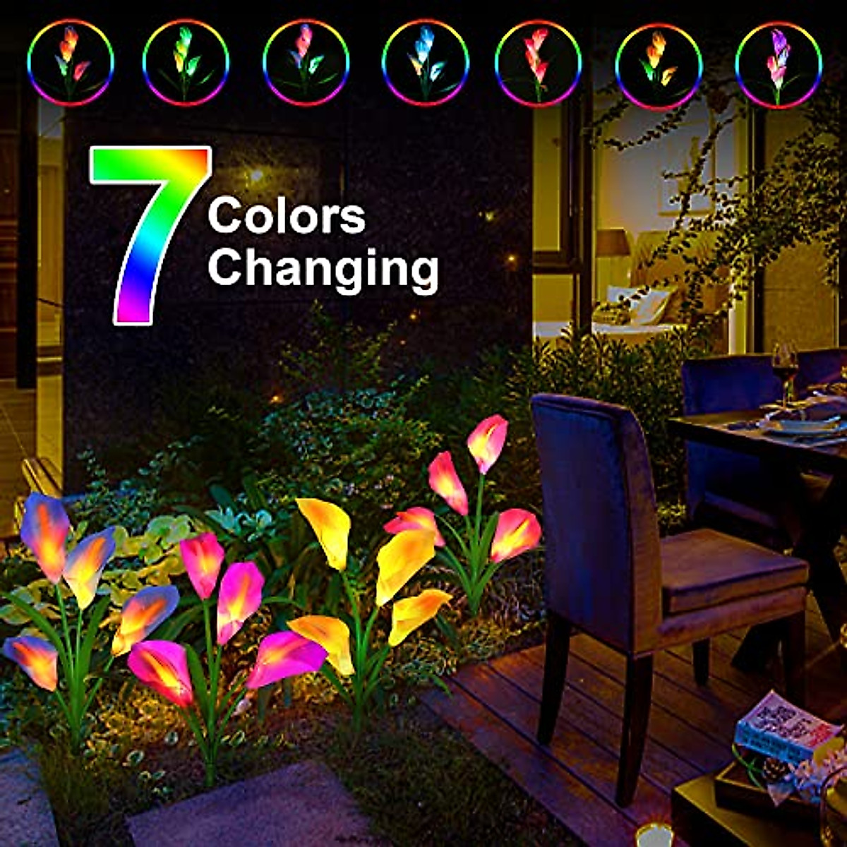 Arrozon Solar Garden Lights Outdoor Garden Decorative with 16 Calla Lily Flowers, Solar Flowers Lights Outdoor Garden Waterproof IP65 for Garden, Pathway, Patio, Yard, Porch, Backyard, 4 Pack