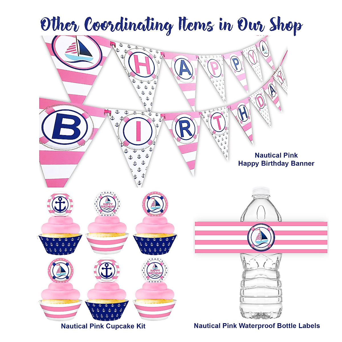 POP parties Nautical RED Happy Birthday Banner Pennant - Sailboat Party Banner - Made in The USA