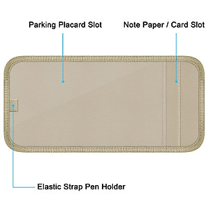 Handicap Placard Holder for Auto, Wisdompro Disabled Parking Permit Sign Protector for Car Sun Visor with Note Paper Slot, Pen Holder and Elastic Strap - Khaki