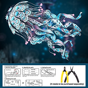 Piececool 3D Puzzles for Adults, Jellyfish Night Light with USB Plug, Ocean Animals 3D Metal Model Building Kits, Hobbies DIY Assembling Arts and Crafts Best Christmas Gifts