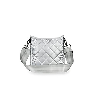 Jeri Vapor Crossbody Tote by Haute Shore, White Coated W/Silver & Rosegold Stripe