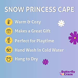 Butterfly Craze Snow Princess Kids Cape with Hood - A Gorgeous Ice Blue Children's Warm Winter Wrap Shawl Perfect for Your Toddler's Adventure, Pretend Play & Dress up Costume, Cape Only, XL 7-8yrs