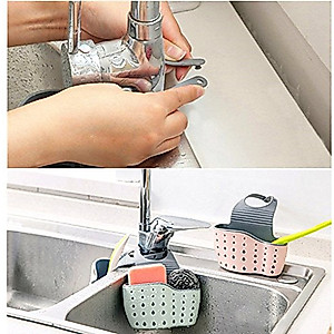 Kinteshun Kitchen Sink Caddy Sponge Holder Hang Basket for Scrubber Dish Brush Kitchen Accessories Organizer(Light Blue)