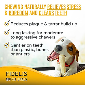 FIDELIS Rawhide-Free Treat Sticks, Long Lasting, Collagen Dog Chews, Treats, Small & Large Dogs, Beef Collagen, Gluten-Free, Grain-Free, Dog Chew, Bones-Alternative, Made in USA, 4pk, Beef, 7"