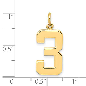Solid 14k Yellow Gold Casted Large Number 3 Charm Pendant - 25mm x 10mm