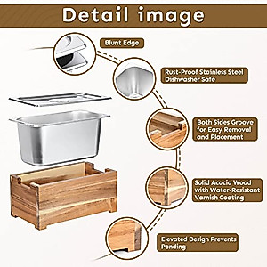 HULISEN Kitchen Compost Bin Countertop, Wooden Compost Bucket with Stainless Steel Insert, 1.6 Gallon Counter Food Waste Bin with Lid, Indoor Composter Caddy, Easy Clean Compost Trash Can