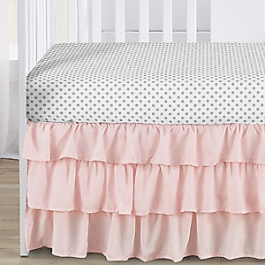 Sweet Jojo Designs Yellow and Pink Watercolor Floral Baby Girl Nursery Crib Bedding Set - 4 pieces - Blush Peach Orange Cream Grey and White Shabby Chic Rose Flower Farmhouse Polka Dot