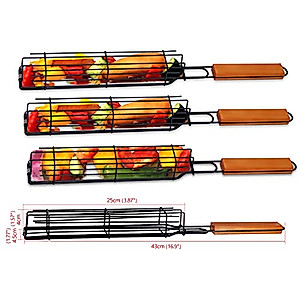 JUCT Portable Grilling Baskets - Set of 4 Companion Nonstick Kabob Grilling Baskets for Outdoor Grill - Kabobs and Loose Veggies，fruits，Vegetable，Onion，Fish，Chicken and Meat Grill Baskets (Basket-4B)