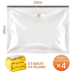 Space Saver Vacuum Storage Bags Jumbo 4 Pack large Vacuum Storage Bags for bedding Reusable Storage Bags Vacuum Sealed with Double Seal for blanket, Comforter, Pillow and Quilt 47x39 Inches