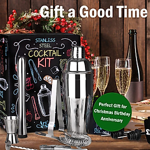 Artestia Cocktail Shaker Set, 13-Piece Mixology Bartender Tool Kit with Bamboo Stand Bar Set Cocktail Shaker Set for The Home Martini Cocktail Set for Amazing Drink Mixing, Silver