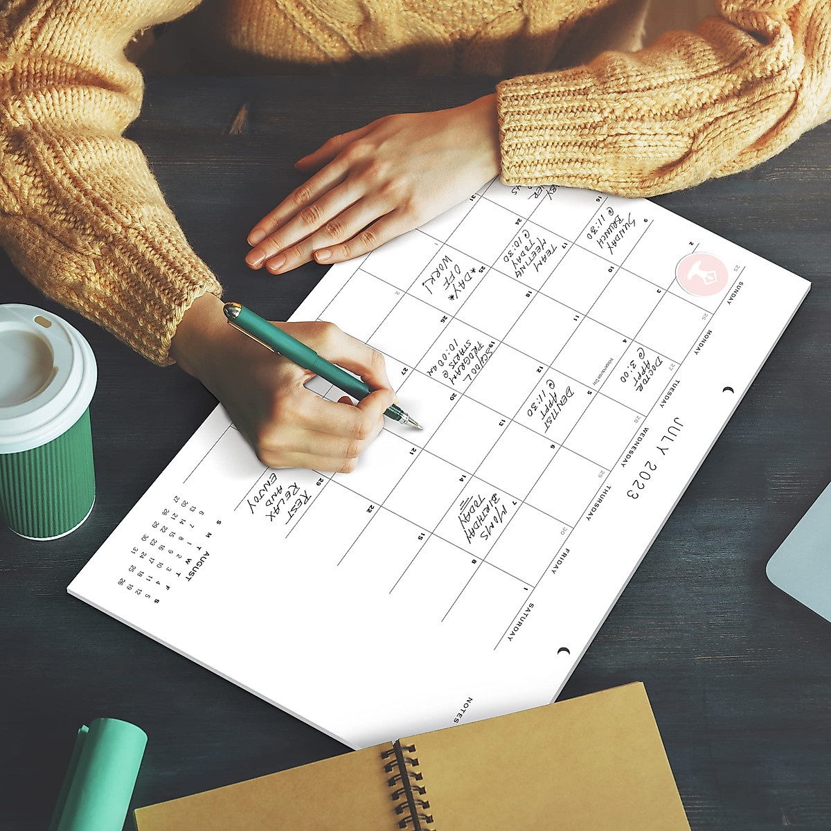 Simplified 2023 Desk Calendar - Runs Until July 2024 - 17"x11" Minimalistic Office Desktop/Wall Calendar for Easy Organizing