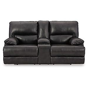 Signature Design by Ashley Mountainous Modern Leather Match Wall Hugger Power Reclining Loveseat with Adjustable Headrest, USB Ports, Storage and Cup Holders, Black