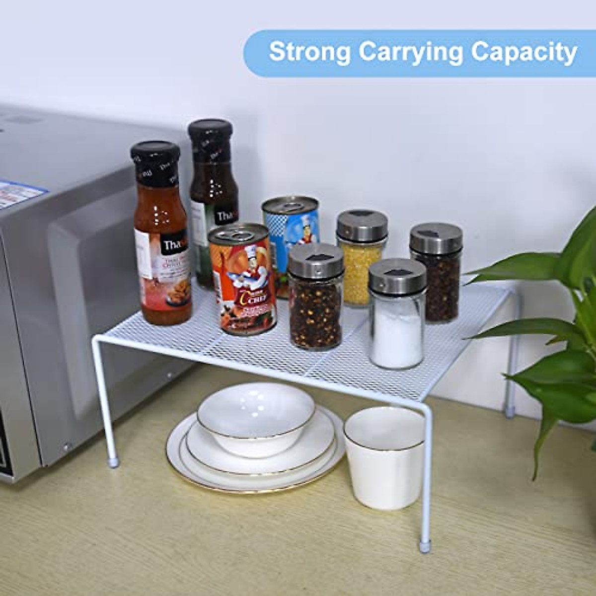 Mesh Kitchen Shelves, Cabinet Organization Storage Shelf ,Medium (13.1 x 10.2 Inch) Rustproof Kitchen Counter and Cabinet Shelf, Storage Rack Organizer for Kitchen, Fridge, Cabinet, Bathroom,Set of 4 (White)