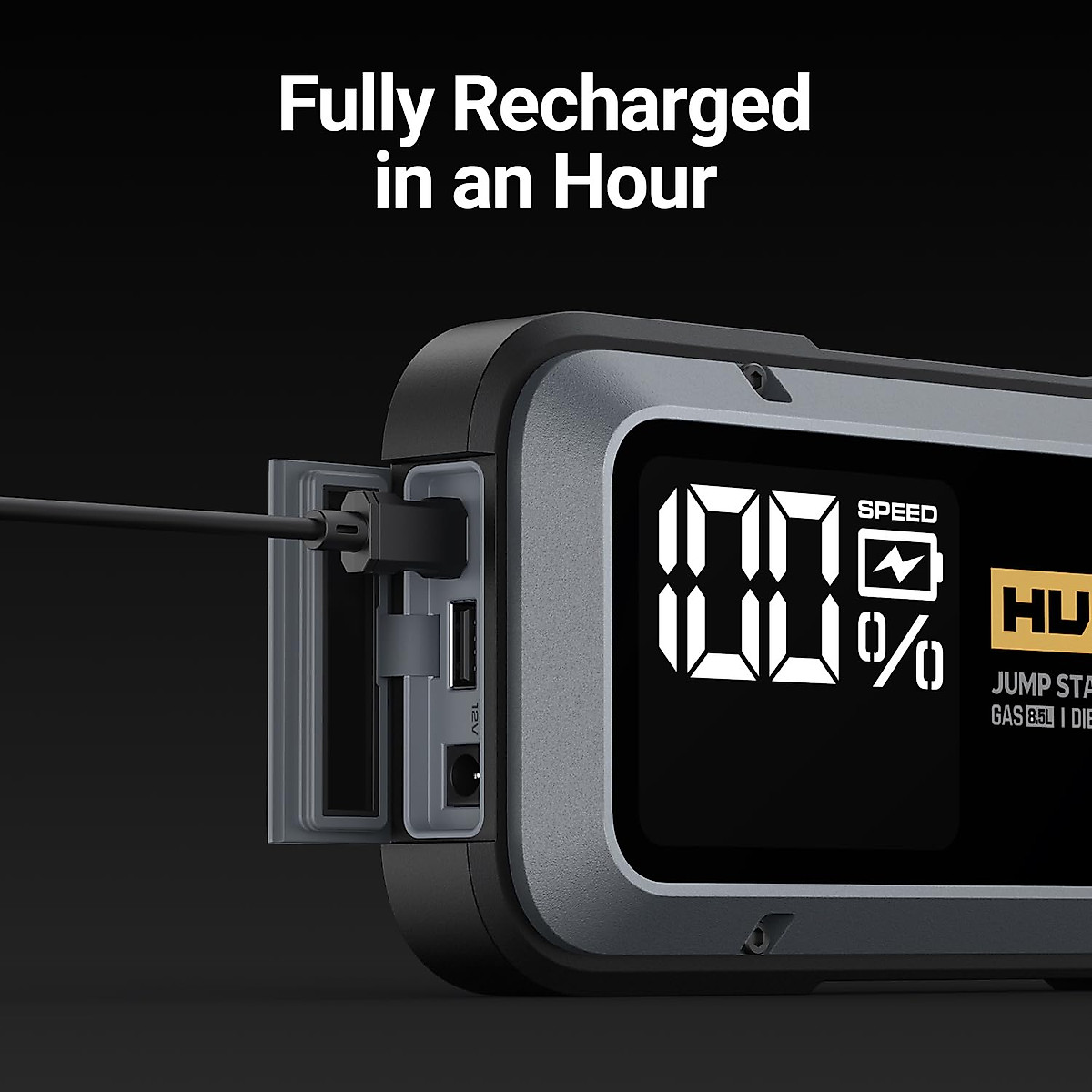 Hulkman Alpha85,Space Gray,2000A 74Wh Smart Jump Starter,12V Portable Car Battery Booster with 3.3" Display,USB-C Power Pack,5-Mode Flashlight,Jumper Cables for up to 8.5L Gas/6.0L Diesel