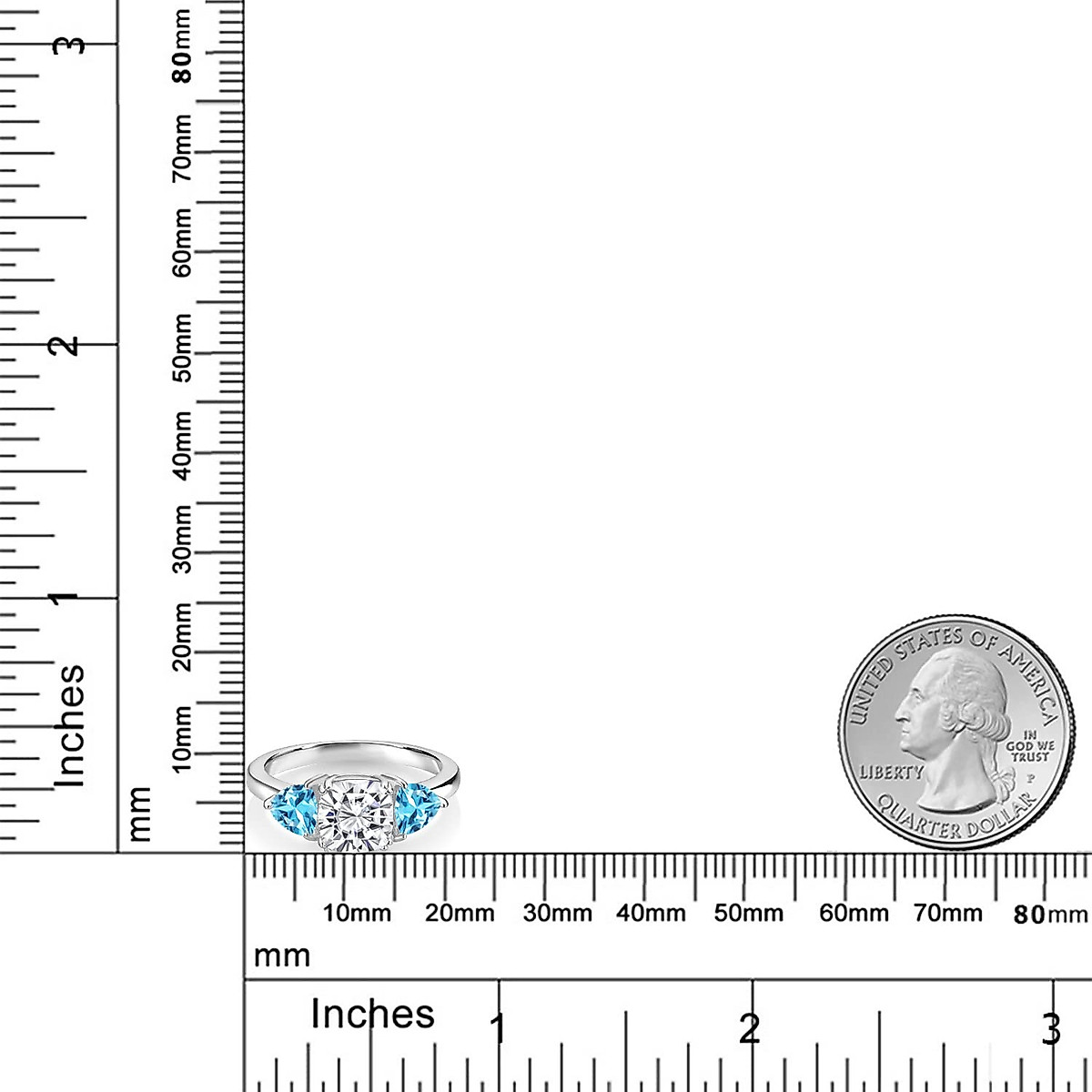 Gem Stone King 925 Sterling Silver Customized and Personalized 3 Stone Cushion and Trillion Cut Gemstone Birthstone 3 Stone Ring For Women (Size 6)