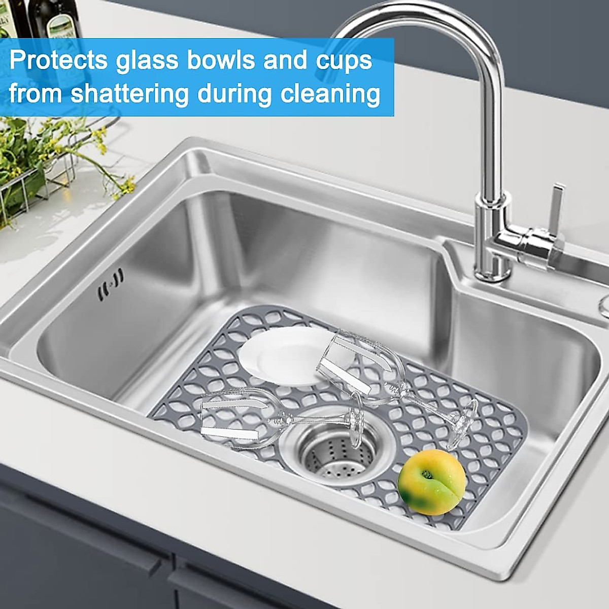 LucyPhy Silicone Sink Mat for Kitchen Sink Good Grips Non-slip Sink Protector Sink Mat Grid for Bottom of Farmhouse Sink(Pattern B,Centre hole,2PCS)