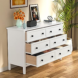 CARPETNAL White Dresser, Modern Dresser for Bedroom, 6 Drawer Double Dresser with Metal Handles, Dresser for Hallway, Entryway