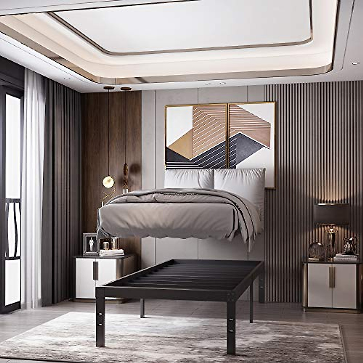 Homdock Twin XL Bed Frame, Heavy Duty 16 Inch Metal Platform Mattress Foundation/Sturdy Strong Steel Structure/Fits to 3500 lbs/Noise Free/None Slip/No Box Spring Needed/Black Finish