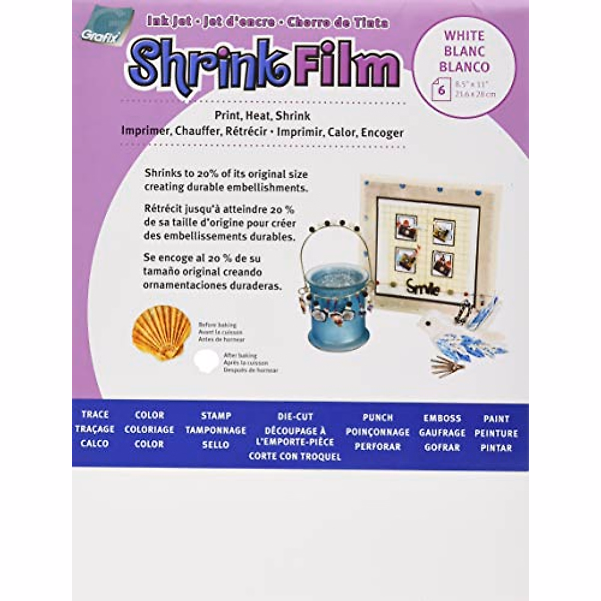 Grafix Shrink Film 8 1/2 x 11 in. Ink Jet White 6 pc.