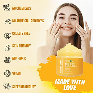 Turmeric Body Scrub - Skin Brightening Face & Body Scrub with Turmeric - All-Natural Exfoliating Turmeric Body Scrub for Hyperpigmentation - Turmeric Scrub Boosts Circulation & Removes Toxins
