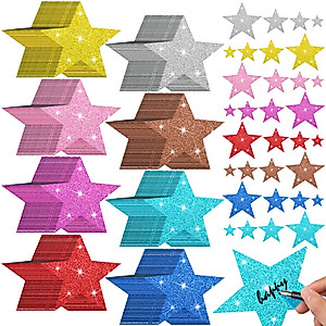 Ctosree 256 Pieces Glitter Star Cutouts Paper Decorations Star Wall Decor Glitter Confetti Cutouts for Bulletin Board Classroom Movie Night Party Decoration, 4 Assorted Sizes(Multi Colors)