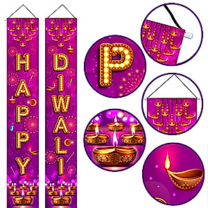 Happy Diwali Hanging Banner Porch Sign Front Door Decorations - Festival of Lights Deepavali Decorations Party Banner