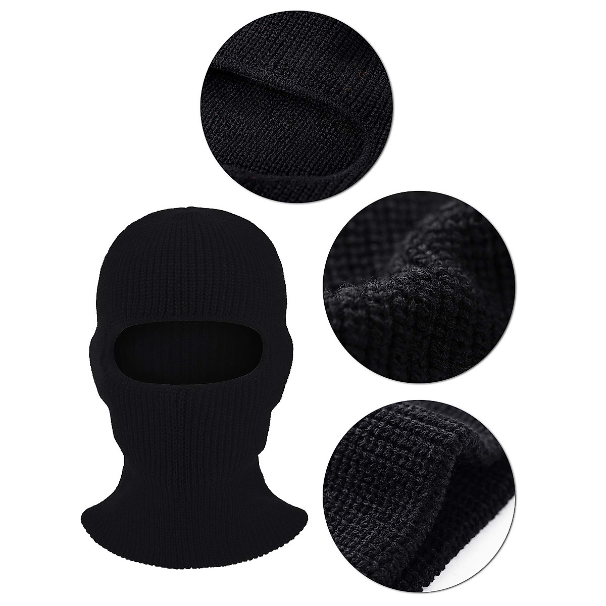 2 Pieces 1 Hole Ski Mask Knitted Face Cover Winter Balaclava Full Face Mask for Men Women Winter Outdoor Sports Black